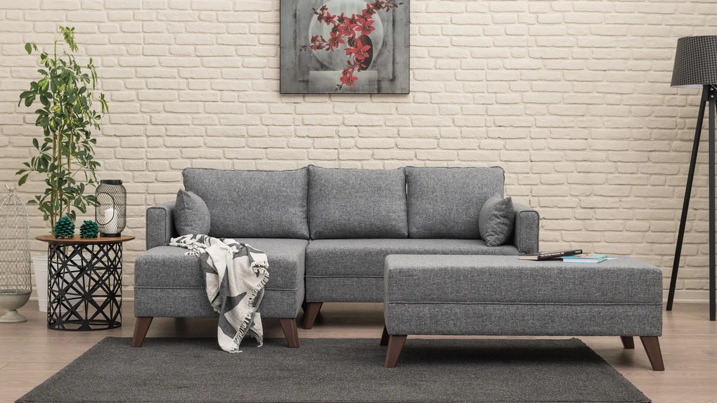 Hanah Home Dvoumístná pohovka BELLA šedá levá 205 cm s taburetem 825BLC1505