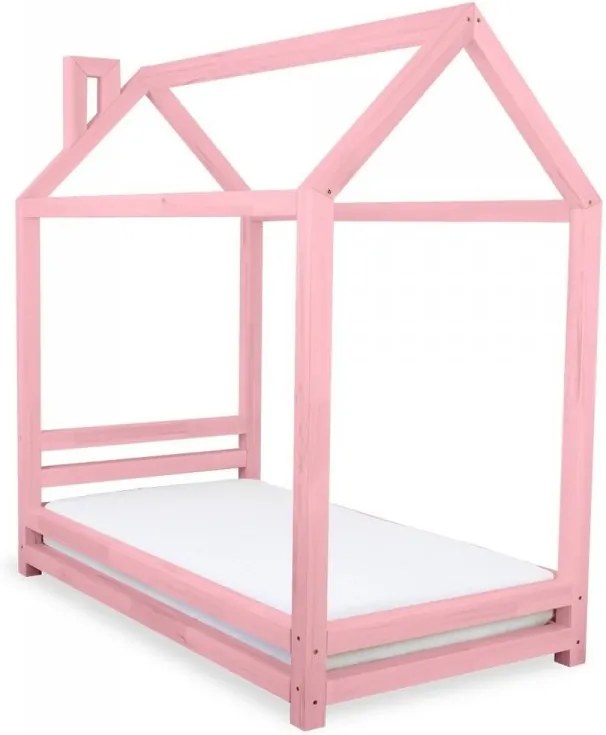 Dětská postel ve tvaru domečku Happy, 120x200cm, růžová