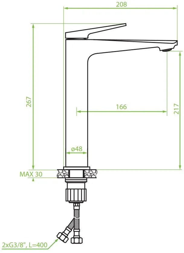Laveo Rubio, vysoká umyvadlová baterie h-267 s odtokovou zátkou ClickClack, bílá-zlatá lesklá, LAV-BVR_62NG