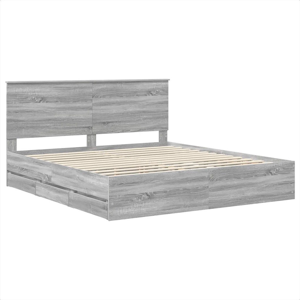 Rám postele s čelo Šedá Sonoma 200 x 200 cm Inženýrské dřevo 3409431