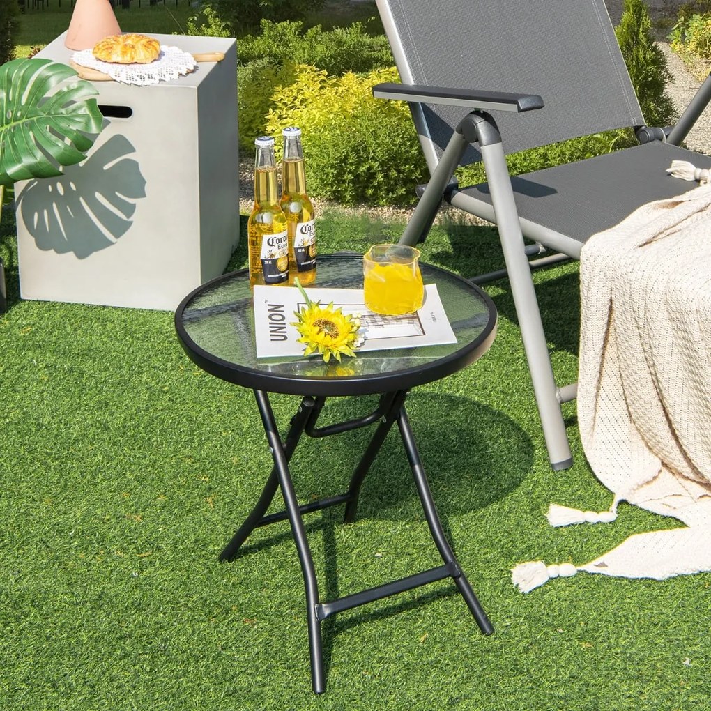 Costway Patio Jídelní stůl Kulatý s deskou z tvrzeného skla, černý