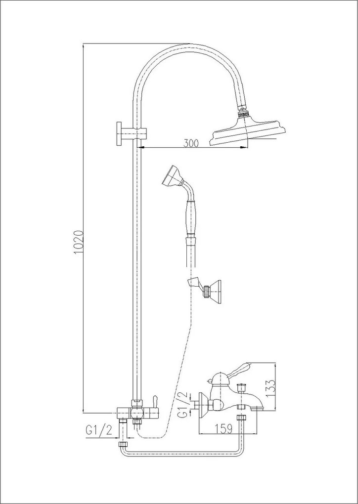 Slezák Rav Labe retro baterie vanová nástěnná 150mm s hlavovou a ruční sprchou chrom L054.5/3