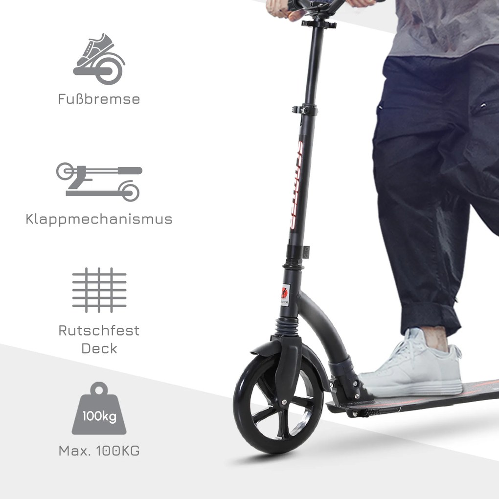 Dětská koloběžka HOMCOM skládací s tlumením nárazů výškově nastavitelná od 14 let hliník 92,5x37,5x87-101,5cm | Aosom.de