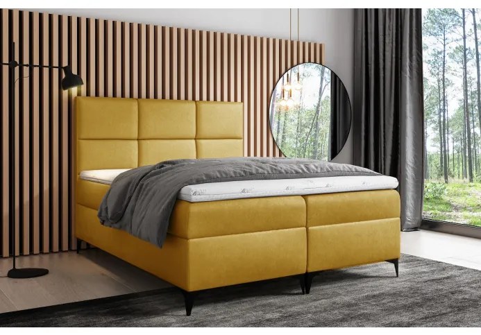 Designové čalouněná postel Fiza s úložným prostorem žlutá 200 x 200 + topper zdarma
