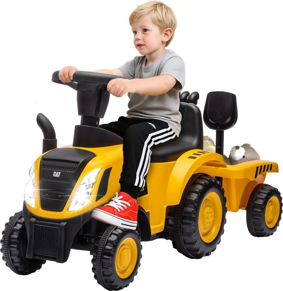 Dětský toy truck AIYAPLAY 12-36 měsíců s integrovanou lopatou a přívěsem, jezdicí rypadlo pro děti z PP a kovu, 91x29x44 cm, Žluté | Aosom