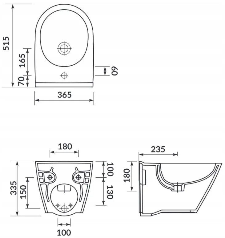 Cersanit City Oval, závěsný bidet 52x37cm, bílá, K35-043
