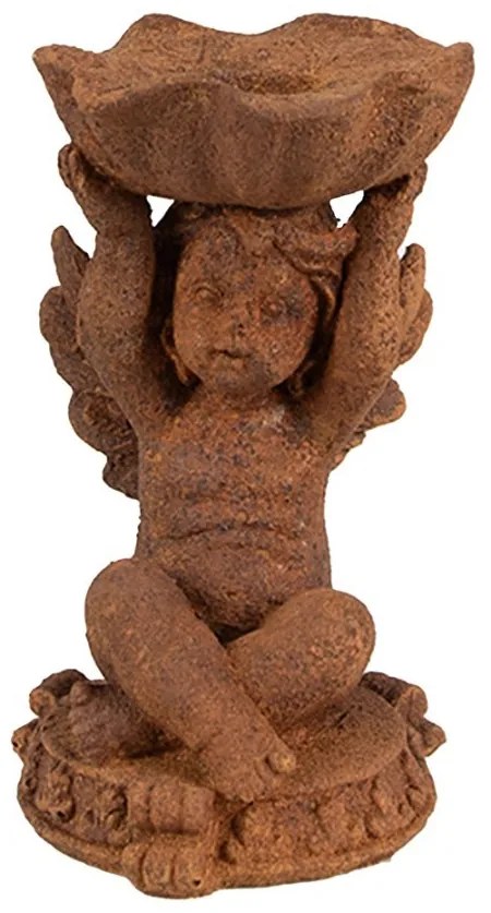 Svícen dekorativní rezavá figurka anděl - 7*7*12 cm