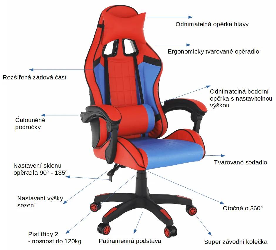 Kancelářské herní křeslo SPIDEX ekokůže modrá a červená