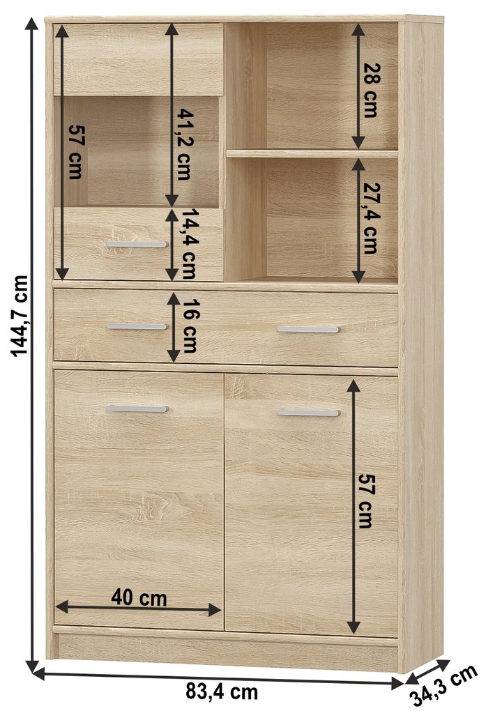 Kondela Vitrína 2D1W1S / 80, dub sonoma, TEYO