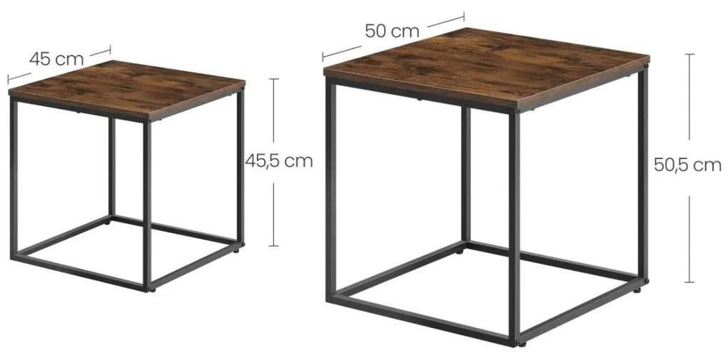 VASAGLE Duo Čtvercový konferenční stolek 2 ks - rustikální barva/černé nohy