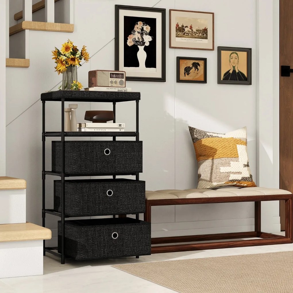 Costway Komoda s 3 zásuvkami Látková komoda s dřevěnou deskou – 40 × 30 × 81 cm