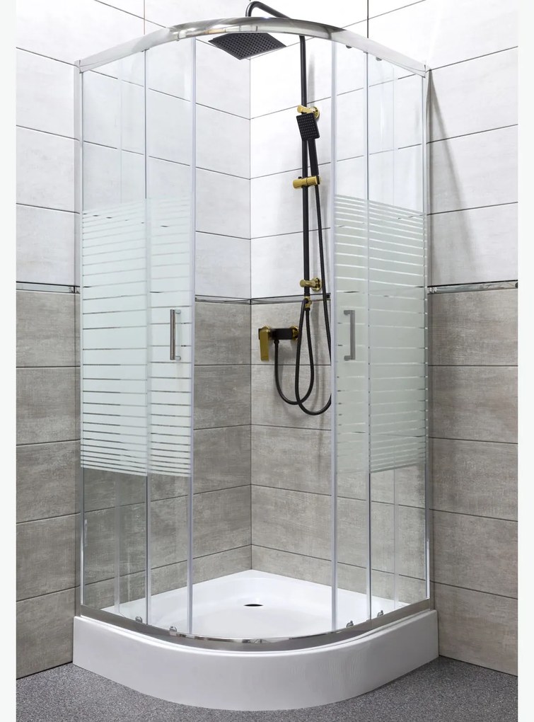 Novoterm Čtvrtkruhový sprchový kout NV-Madera 90x90 chrom/potisk - bez vaničky