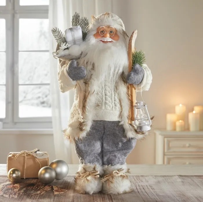 Vánoční dekorace Santa v bílém svetru 45 cm