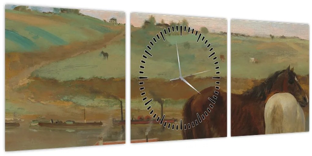 Obraz - Edgar Degas, Horses in a Meadow, reprodukce (s hodinami) (90x30 cm)