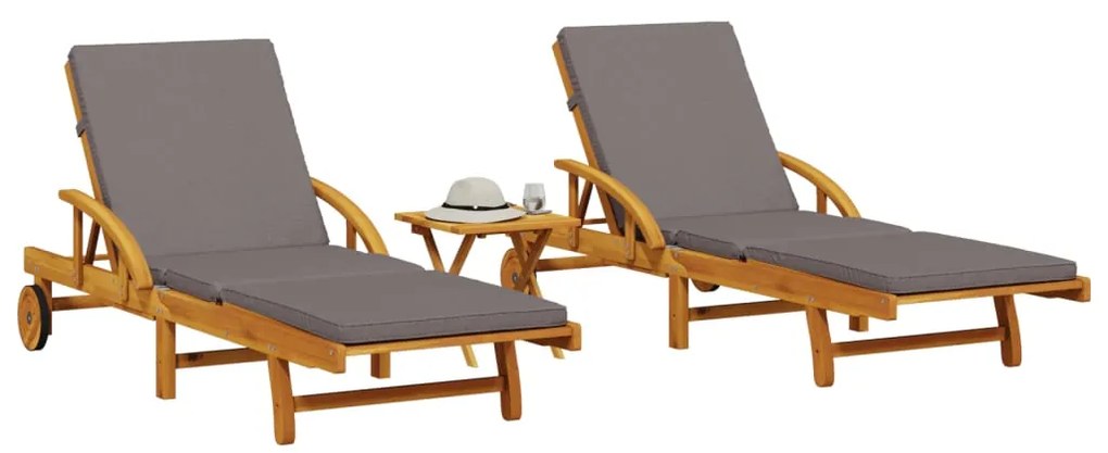 Zahradní lehátka 2 ks se stolkem masivní akáciové dřevo 3206368