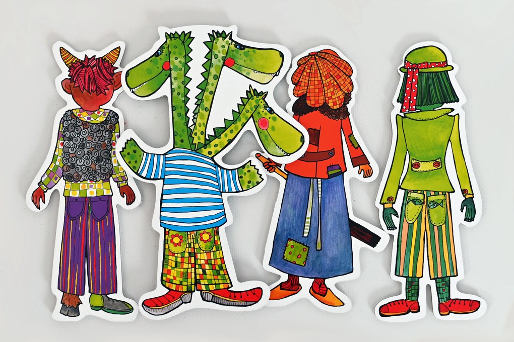 MARIONETINO Loutky pro děti - Drak, Čert, Ježibaba, Vodník - 4 ks