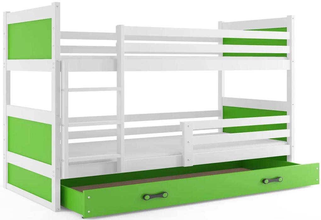 Expedo Patrová postel FIONA 2 COLOR + úložný prostor + matrace + rošt ZDARMA, 90x200 cm, bílý, zelená