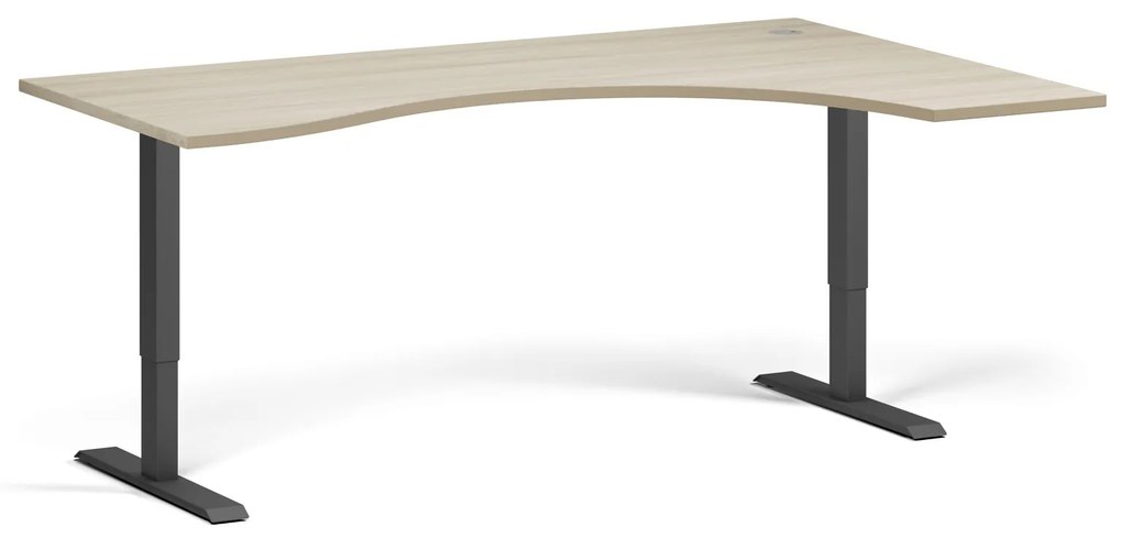 Ergonomický výškově nastavitelný stůl, 180x120 cm, 1 motor, L/P, černá podnož, dub přírodní