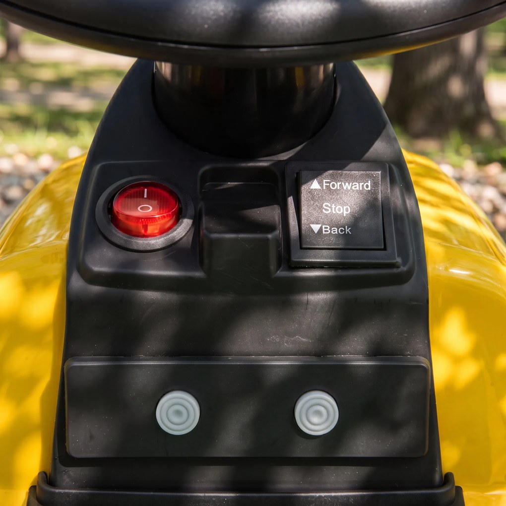 AIYAPLAY Elektrický dětský traktor s odnímatelným přívěsem, sedací traktor s lithiovou baterií, pedál na nohy, hudba, klakson, světlo, žlutá