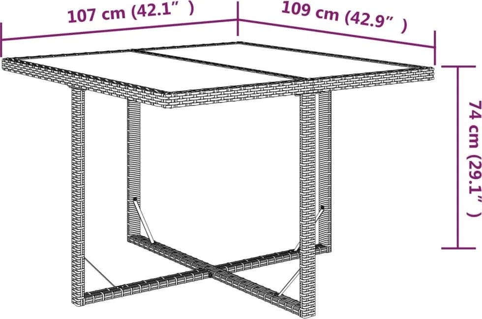 vidaXL Zahradní stůl 109 x 107 x 74 cm polyratan a sklo [316788] Barva: Béžová