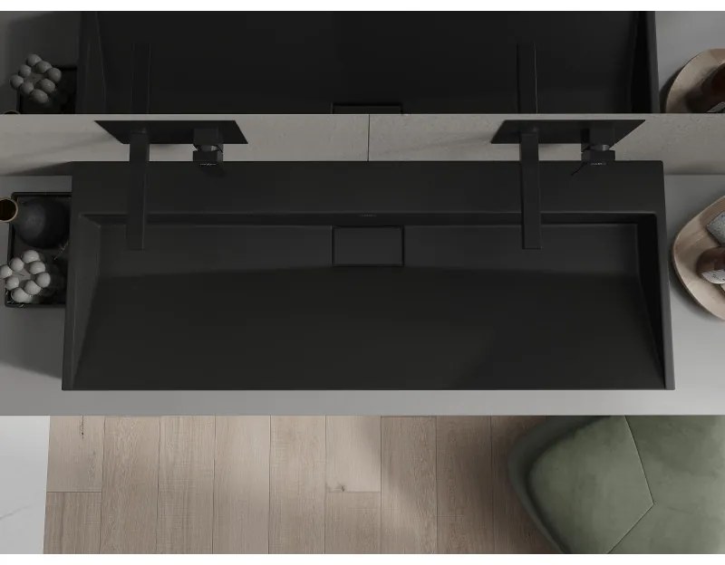 Mexen Ava, umyvadlo na desku z konglomerátu B/O 120 x 46 cm, černá matná, 23011270