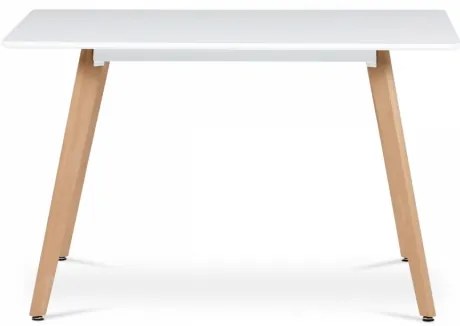 Jídelní stůl 120x80x74 cm, MDF, bílý matný lak, masiv buk DT-313 WT