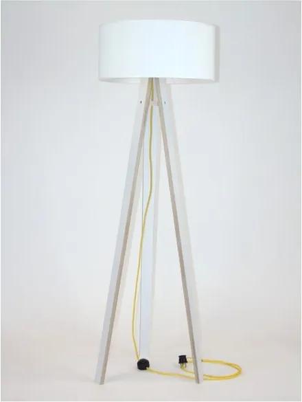 Bílá stojací lampa s bílým stínítkem a žlutým kabelem Ragaba Wanda