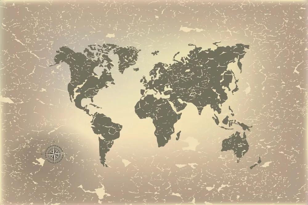 Tapeta stará mapa světa na abstraktním pozadí - 300x200 cm