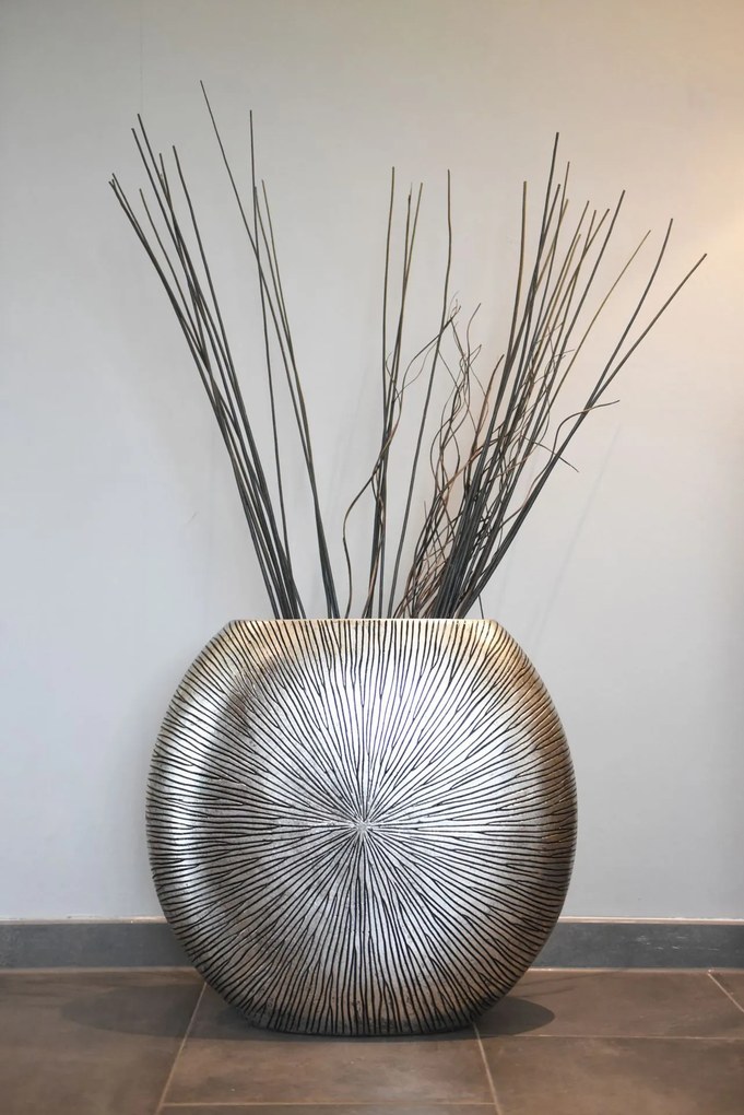 Dekorativní podlahová váza ATENA, sklolaminát, výška 50 cm, stříbrno-černá