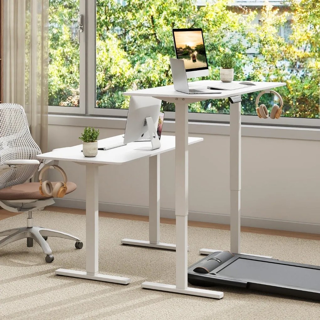 Costway Výškově nastavitelný stůl s hákem Elektrický stojící – 120 × 60 cm