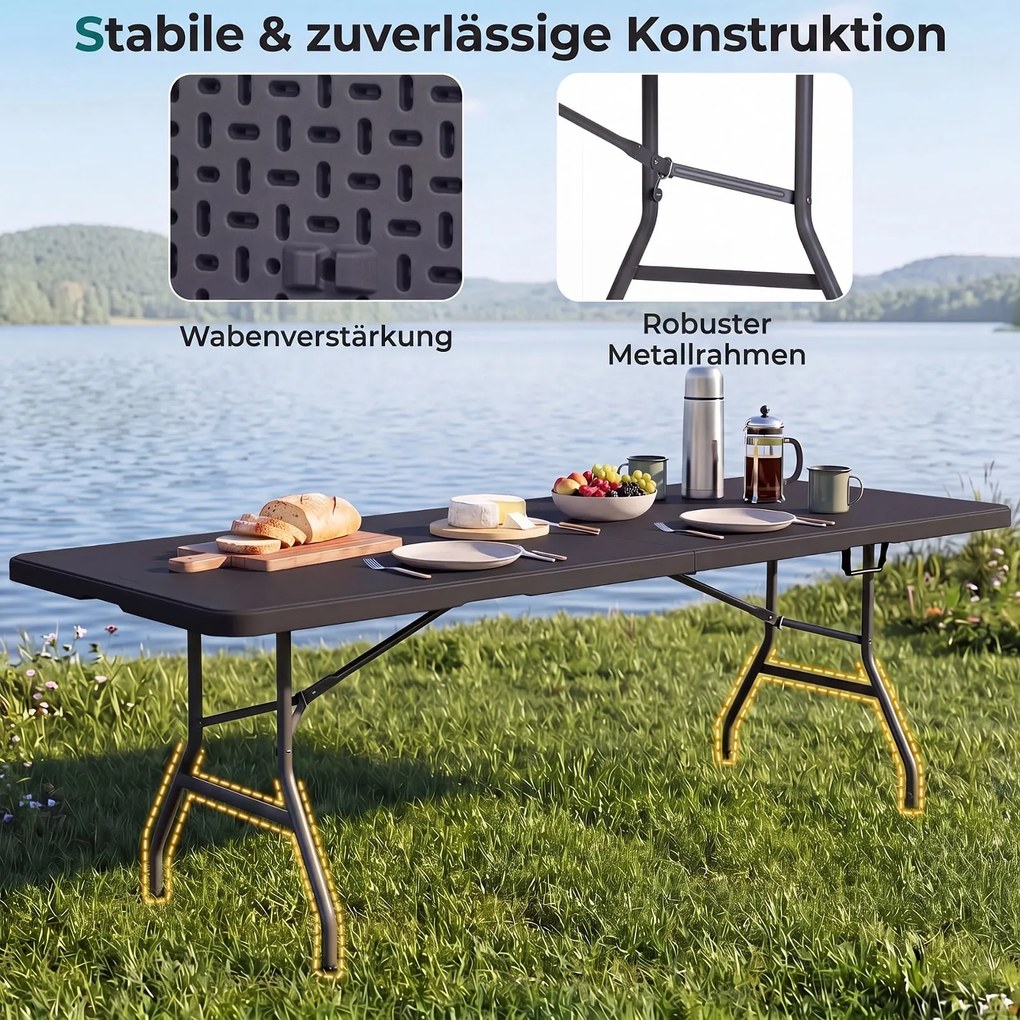 Costway Zahradní stůl skládací s rukojetí XXL pro 10 osob – 244 × 75 cm