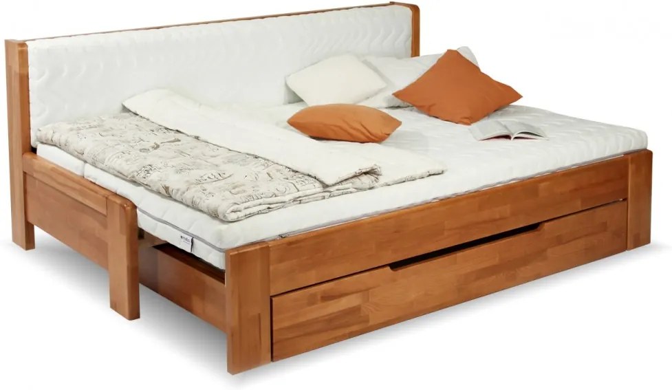 Rozkládací postel s úložným prostorem DUO MONIKA, 90x200, buk VYKONA, Karamel