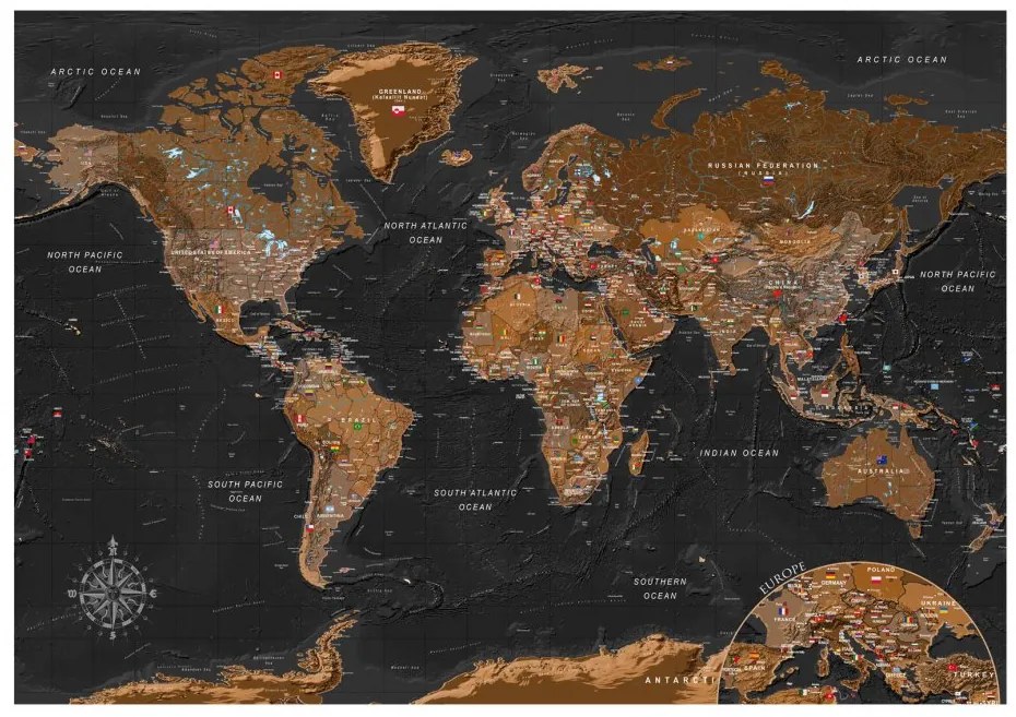 Samolepící fototapeta - Svět: Stylová mapa 147x105