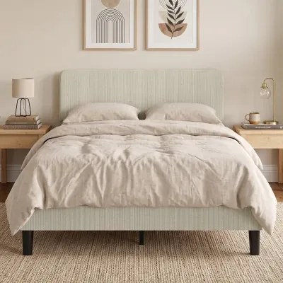 HOMCOM rám postele 140 x 190 cm s laťovým roštem, nastavitelné čelo, polstrovaná manželská postel z kordového sametu, tišší, světle šedá