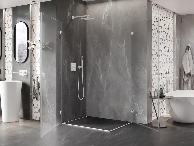 Mexen Lunar-B Duo, výklopný sprchový kout 85 x 70 cm, 8mm čiré sklo, bílý profil, 832-085L-070P-20-00