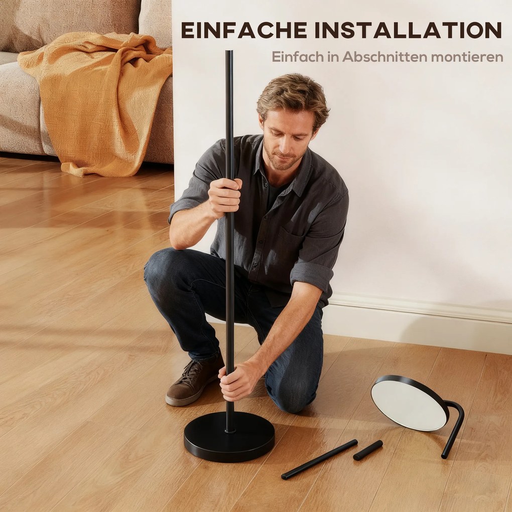 HOMCOM LED stojací lampa s magnetickým dálkovým ovládáním, flexibilně nastavitelná, otočná, kov, černá