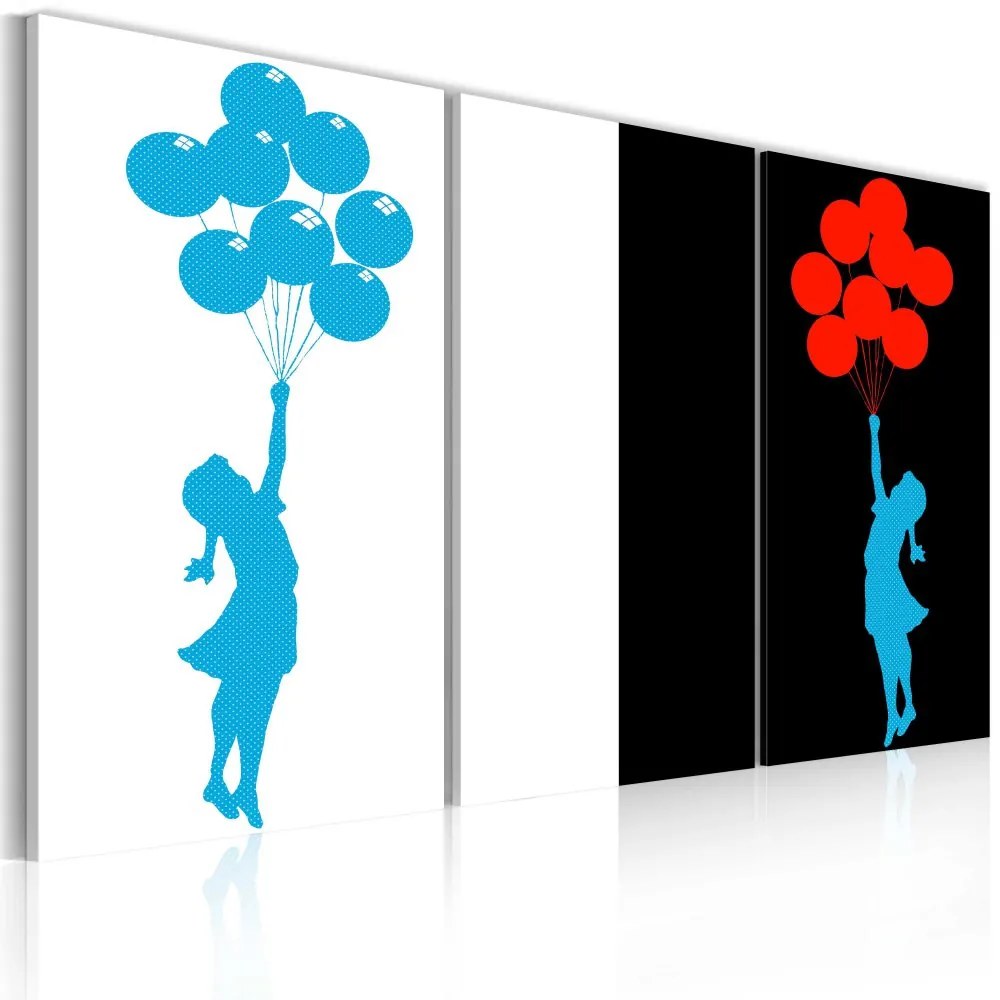 Obraz na plátně Bimago - Floating balloon girl - triptych 60x40 cm