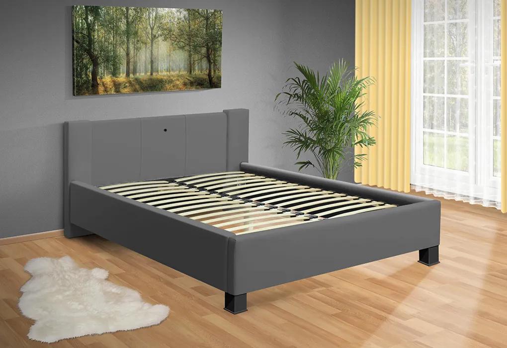 Nabytekmorava Manželská postel Luna 160x200 cm s LED světlybez matrace, Barva postele: eko šedá, Úložný prostor: bez úložného prostoru