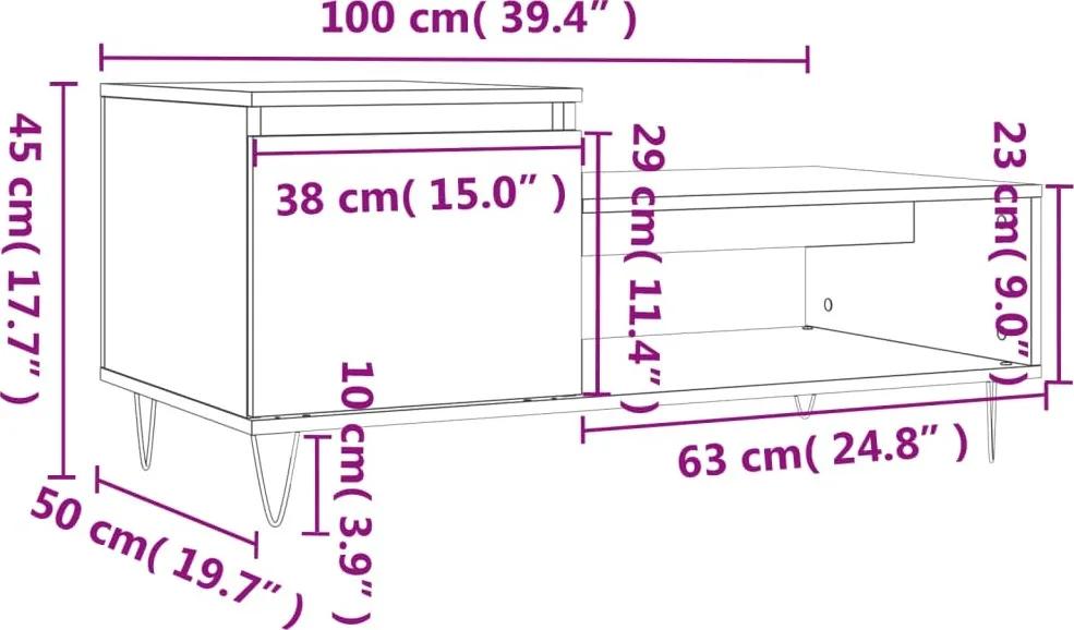 vidaXL Konferenční stolek 100x50x45 cm kompozitní dřevo [830833] Barva: Betonová šedá