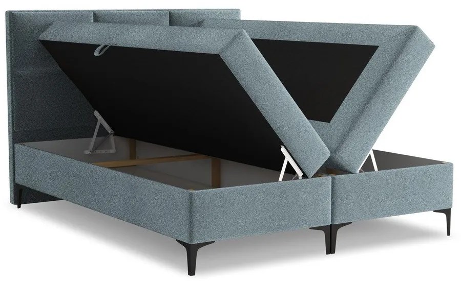 Světle modrá boxspring postel s úložným prostorem 180x200 cm Pakalana – Makamii