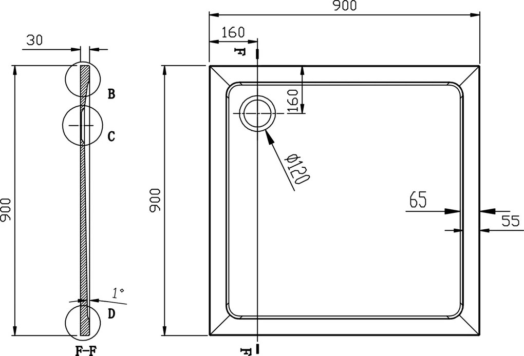 Aqualine, TECMI vanička z litého mramoru, čtverec 90x90x3 cm, PQ009