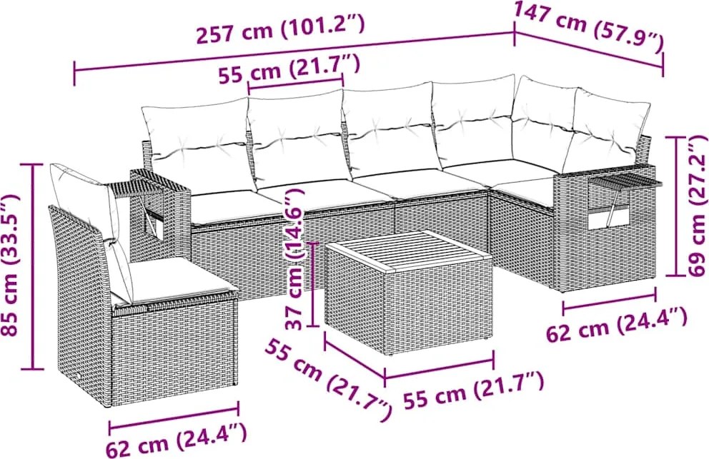 7dílná zahradní sedací souprava s poduškami černá polyratan 3256917