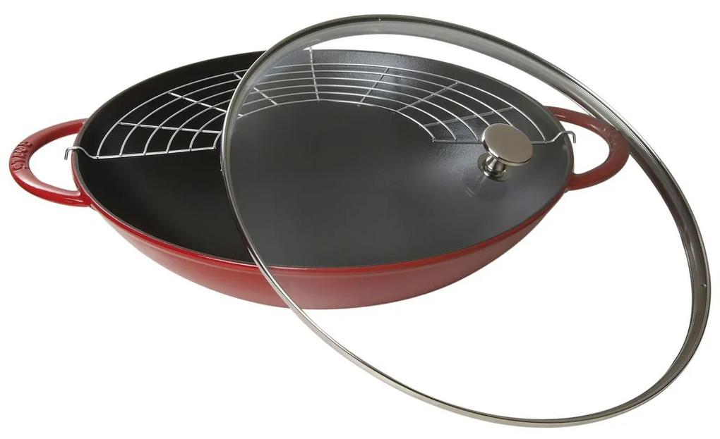 Staub pánev wok se skleněnou poklicí 37 cm/5,7 l višňová, 1313906