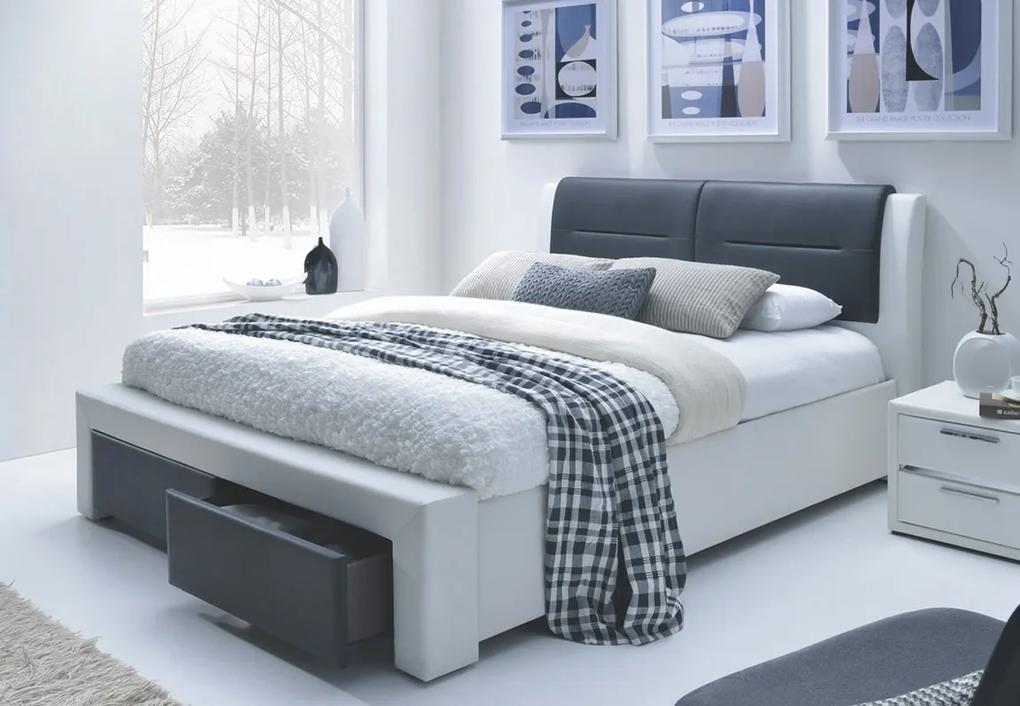 Casarredo Manželská postel 180x200 cm v bílé ekokůži s roštem a úložným prostorem KN325