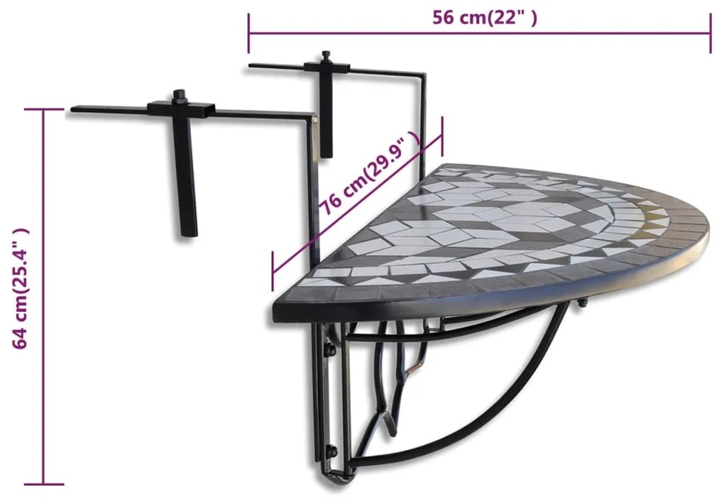 vidaXL Marketos Závěsný stolek na balkon černý a bílý mozaika
