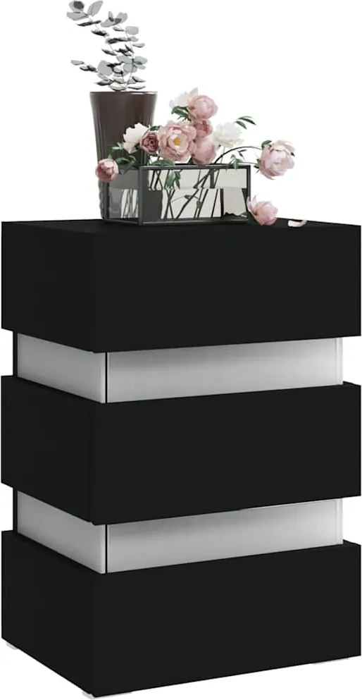 Noční stolek s LED černý 45 x 35 x 67 cm kompozitní dřevo 326841