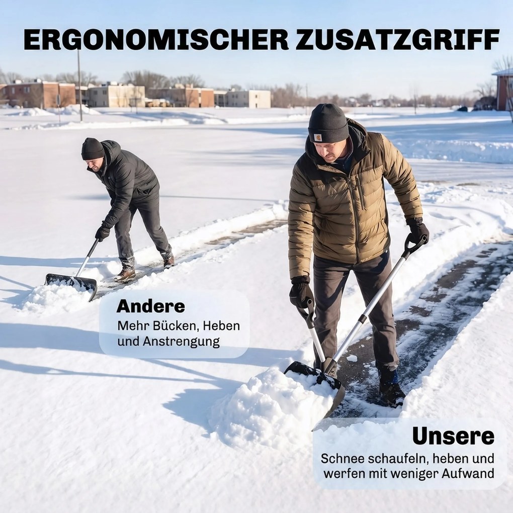 Outsunny Sněhový pluh 45 cm široký, plastová lopata na sníh s ergonomickou přídavnou rukojetí, odháněč sněhu s hliníkovou násadou a kovovým okrajem