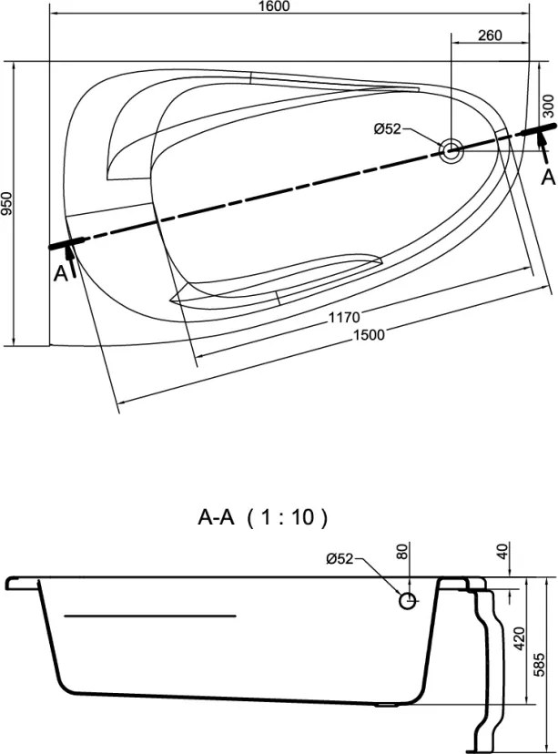 CERSANIT - VANA JOANNA NEW LEVÁ 160X95 cm S301-170