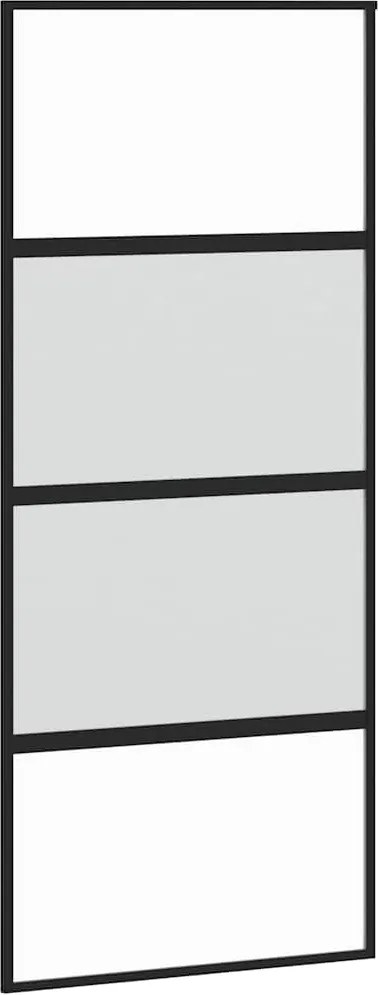 Posuvné dveře černé 90 x 205 cm tvrzené sklo a hliník 155220
