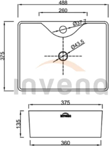 Invena Patras, umyvadlo na desku 49x38x13 cm, bílá, INV-CE-46-001-W